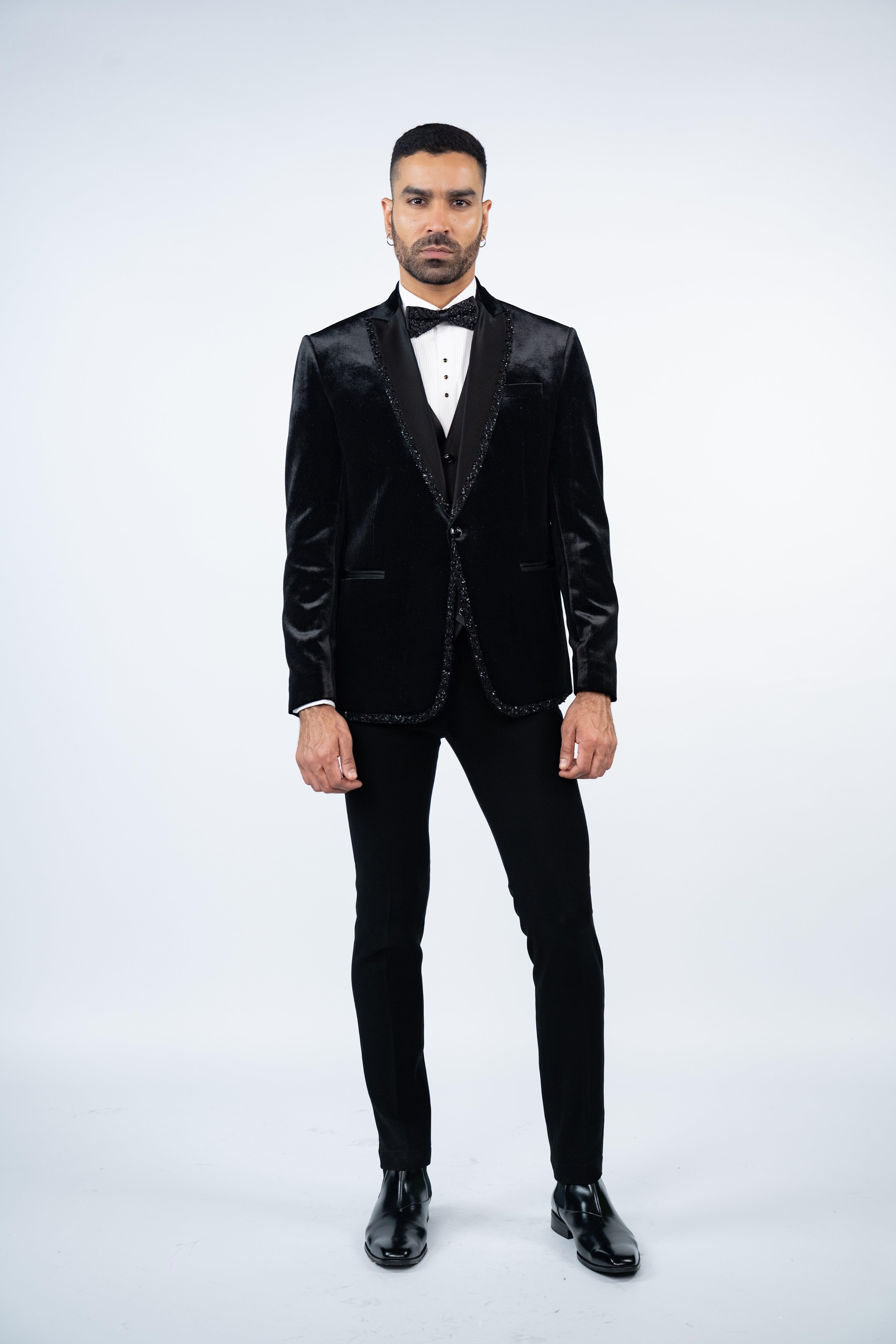Buy Designer Ethnic Black Shimmery Velvet Tuxedo for Men Online ...