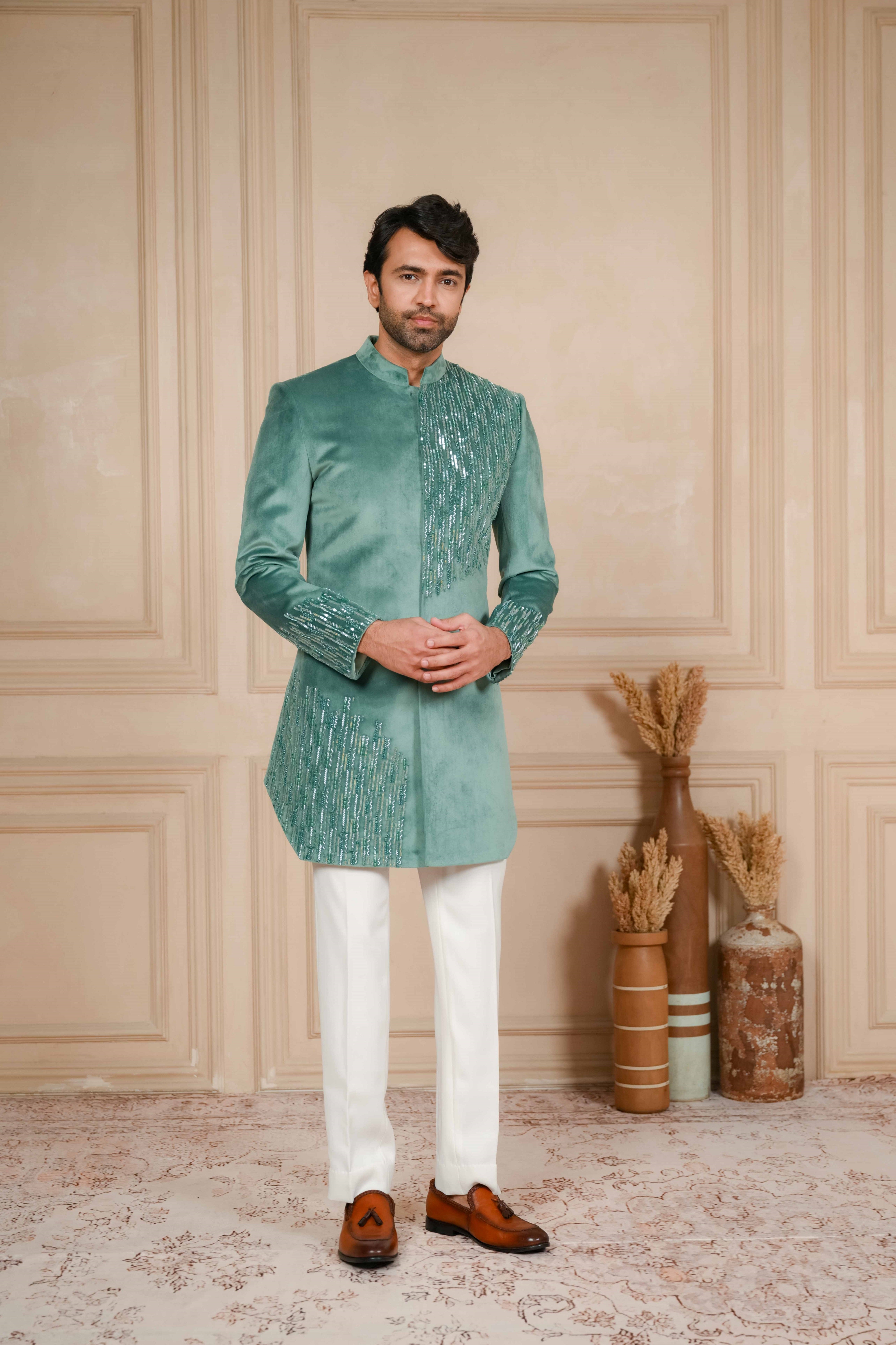 Buy Designer Ethnic meander blue indo-western for Men Online – Premium ...