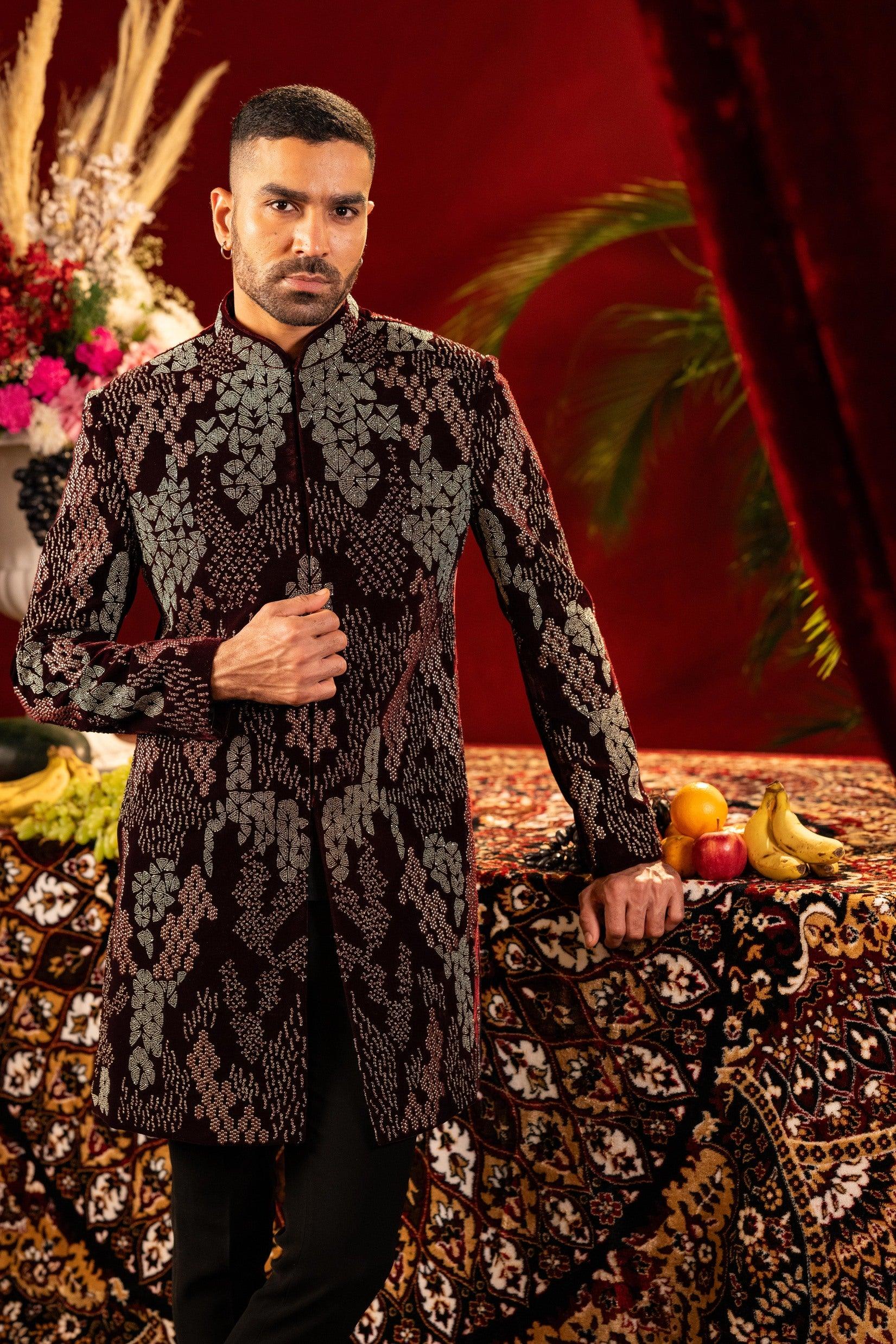 Buy Designer Ethnic Wine Velvet Indo-Western for Men Online – Premium ...